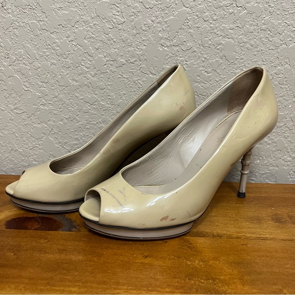 Gucci | Shoes | Gucci Patten Leather High Heeled Stilettos Tan Sz 35 ...